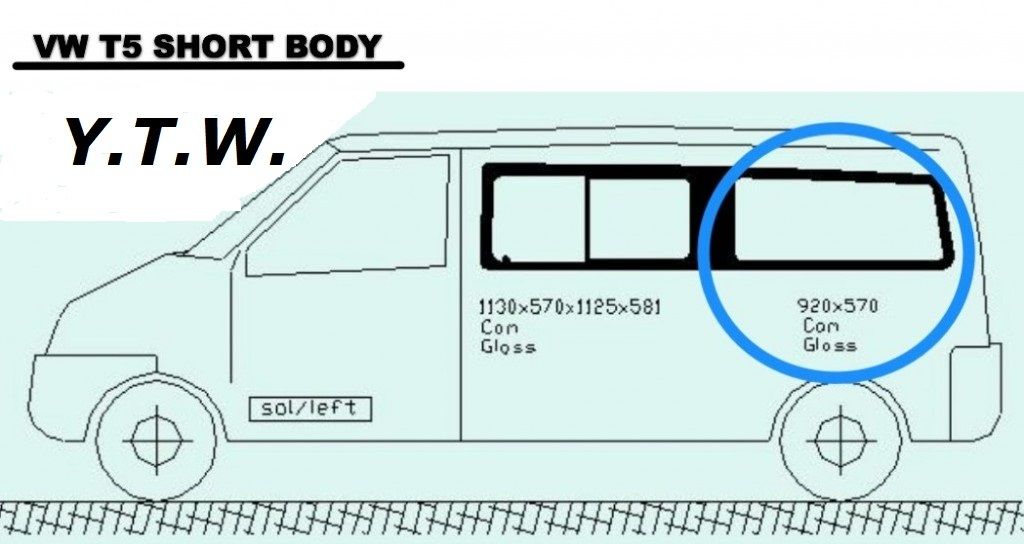 VW TRANSPORTER T5 SWB PRIVACY SIDE WINDOW -NS- REAR *** SUPPLY ONLY ...